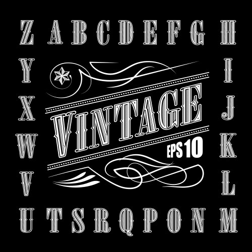 Western alphabet design letters vintage m n o p Vector Image