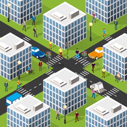 Isometric 3d of the city quarter Royalty Free Vector Image