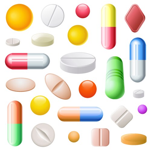 Different pills on white Royalty Free Vector Image