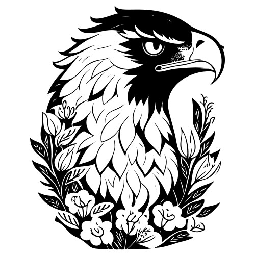 Animal eagle brave with floral sketch hand draw Vector Image