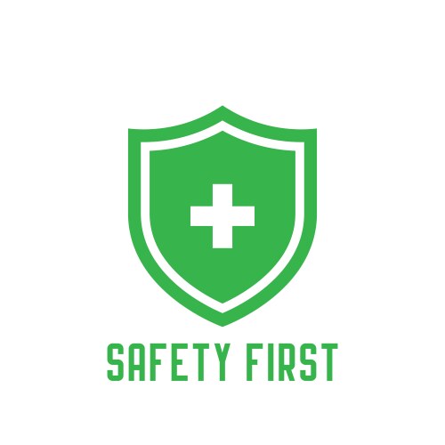 Safety first green shield icon Royalty Free Vector Image
