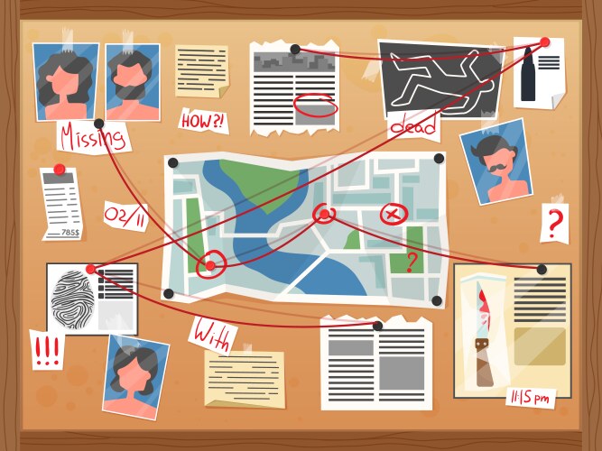 Detective wall board wits and deduction system Vector Image