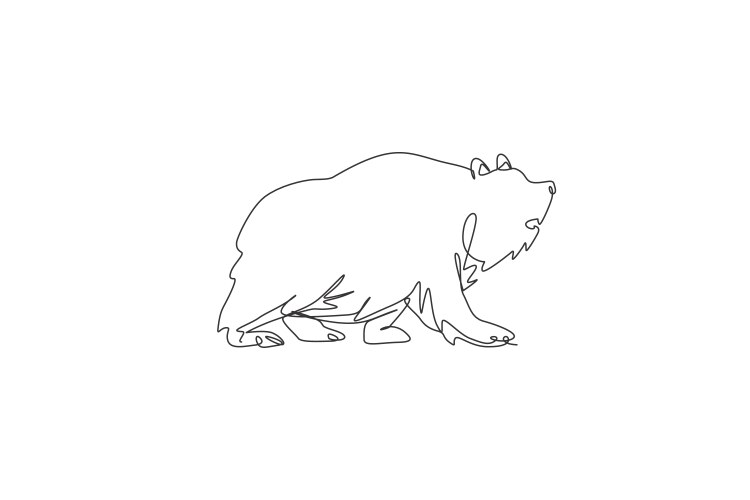 One single line drawing of cute grizzly bear Vector Image