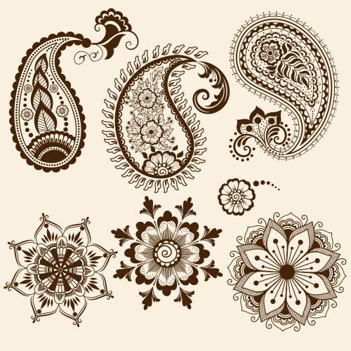 Handdrawn henna mehndi abstract flowers ill Vector Image