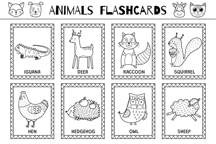 Spring flashcards black and white collection Vector Image