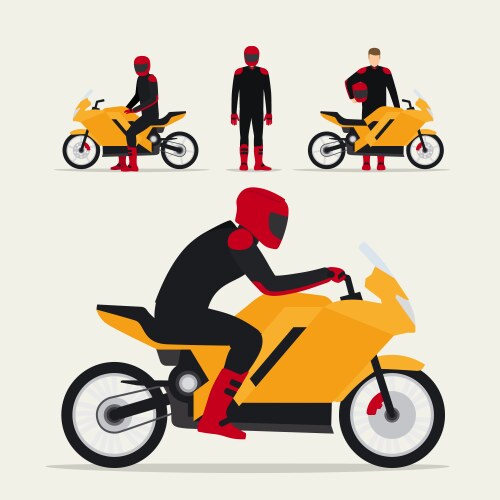Biker with girl riding a retro motorcycle cartoon Vector Image