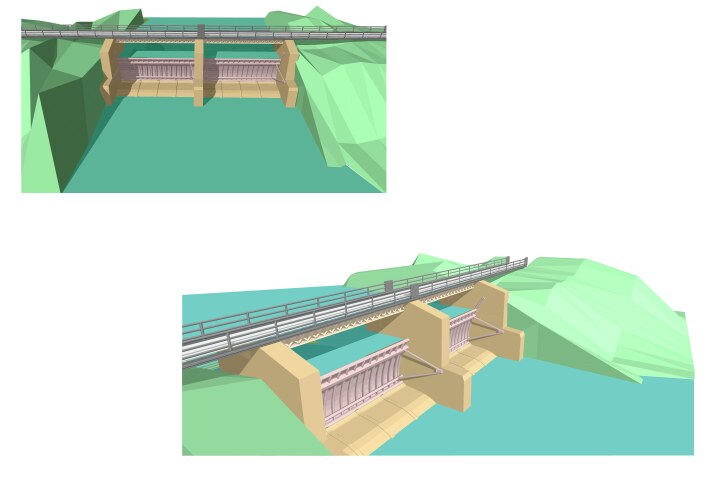 Different design of dam by river Royalty Free Vector Image