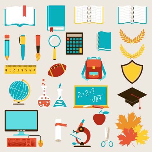 School and education icons symbols objects set Vector Image