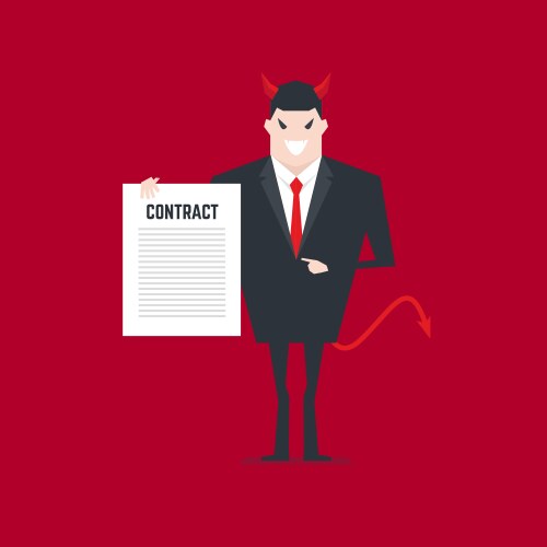 Devil hands holding contract Royalty Free Vector Image