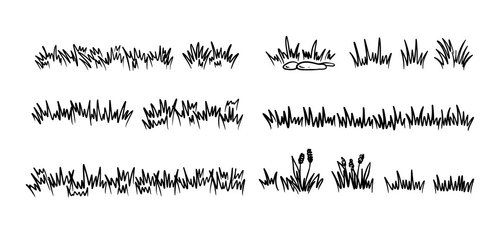Grass Doodle Sketch Set - Hand Drawn Royalty Free Vector