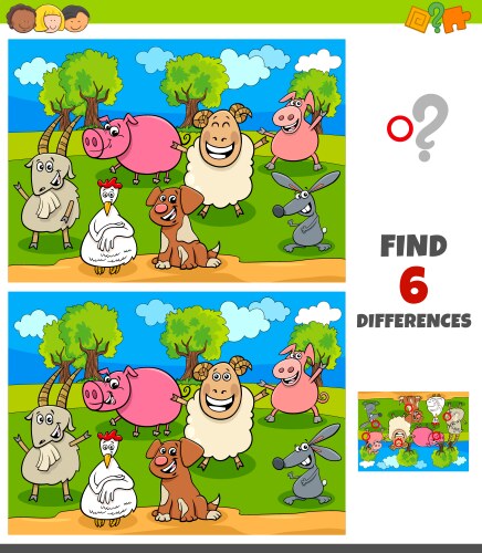 Differences game with cartoon dog and pig Vector Image