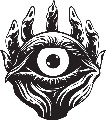 Inferno vision devil hand holding eyeball logo Vector Image