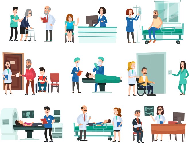 Doctors and patients medicine office staff Vector Image