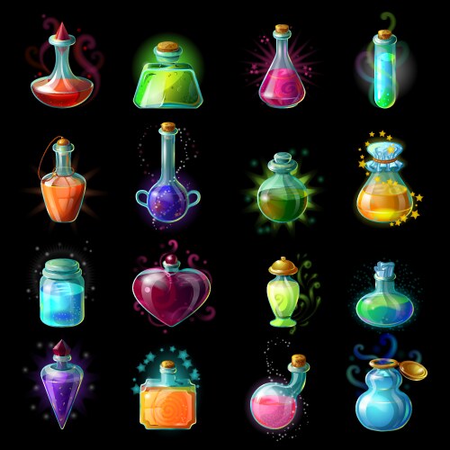 Magic potions icon set Royalty Free Vector Image