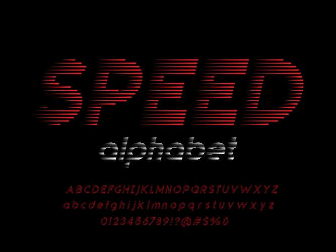 Speed style font alphabet and numbers Royalty Free Vector