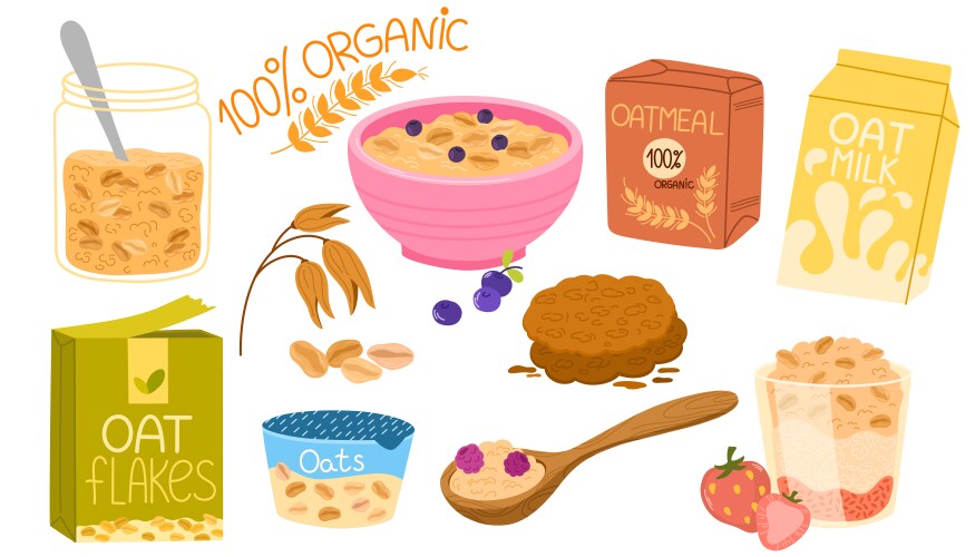 Oatmeal set realistic Royalty Free Vector Image