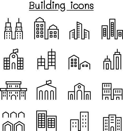 Building color line icon set Royalty Free Vector Image