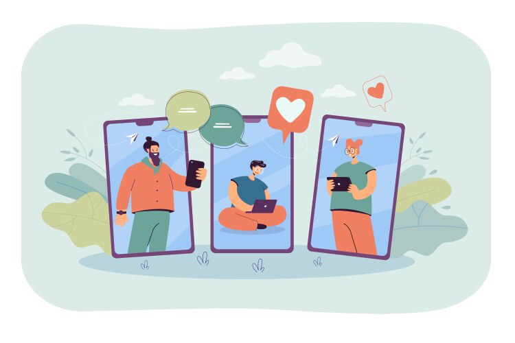 Happy people communicating via social network Vector Image