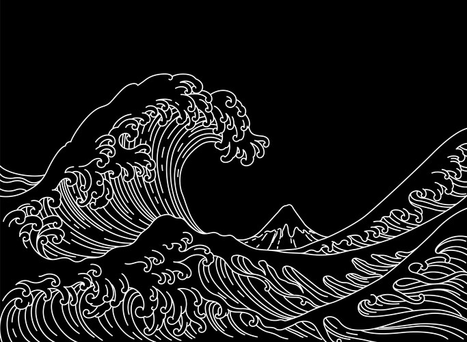 Japanese wave line art Royalty Free Vector Image
