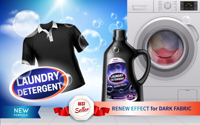 Laundry detergent realistic colored banner Vector Image