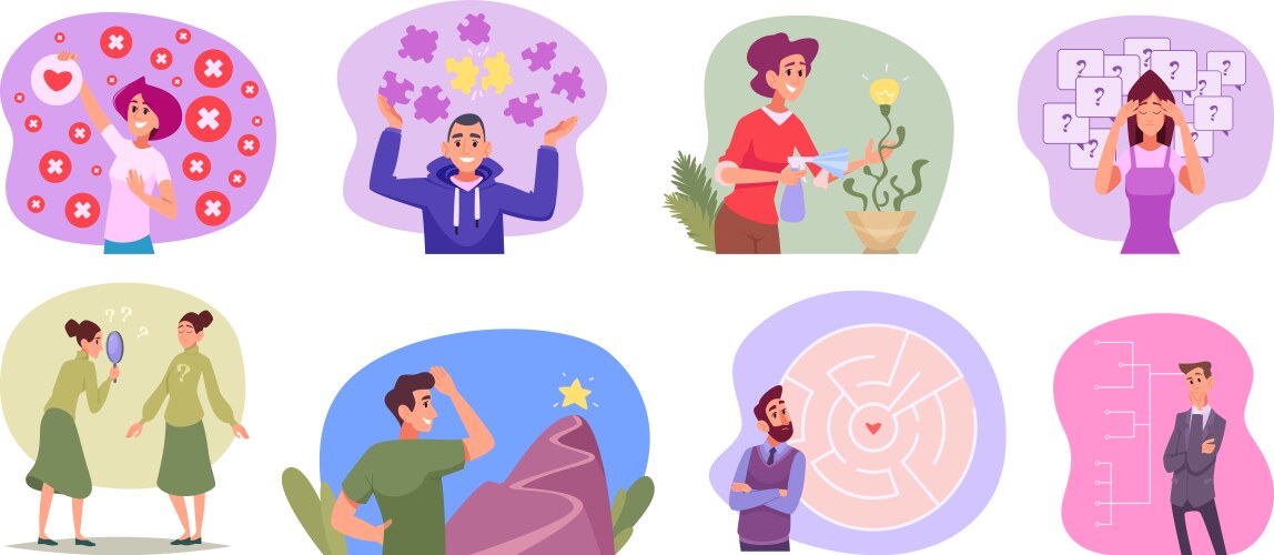 People with different types of thinking Royalty Free Vector