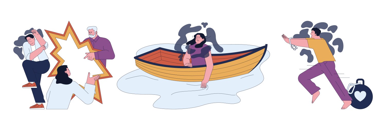 Overcoming fears set characters confronting Vector Image