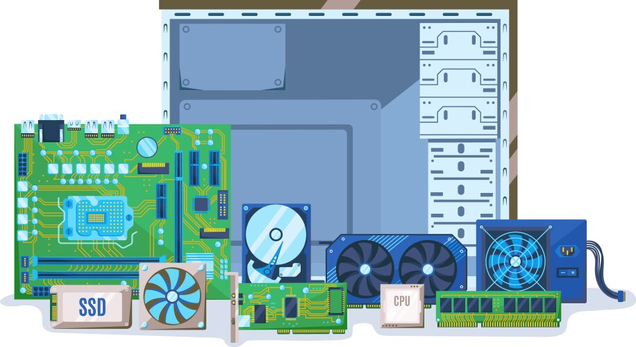 Big set of isometric electronic components Vector Image
