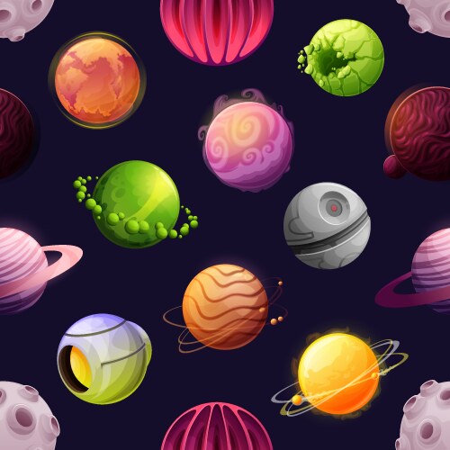 Comic space planets and spaceships Royalty Free Vector Image