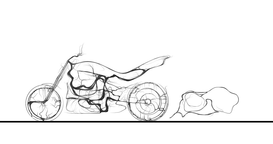 Composition of a sideways motorcycle made wavy Vector Image