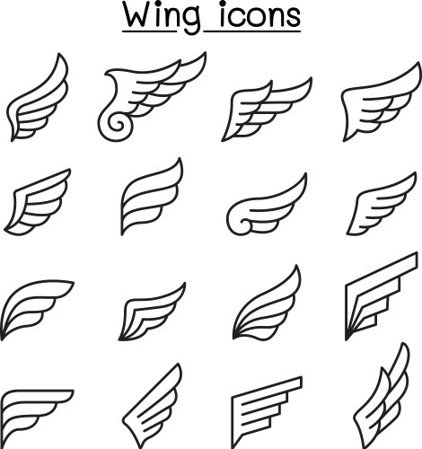 Colorful wings line set Royalty Free Vector Image