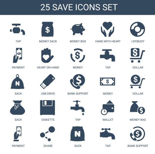 25 save icons Royalty Free Vector Image - VectorStock