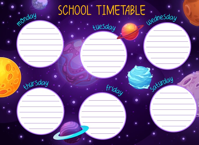 School timetable or schedule template education Vector Image