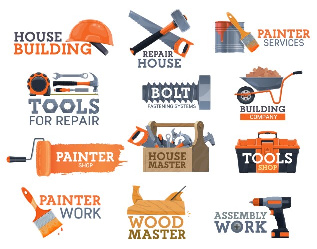 Collection of logos construction and repair Vector Image