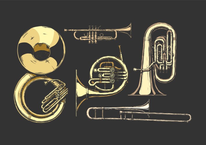 Template with brass musical instrument Royalty Free Vector