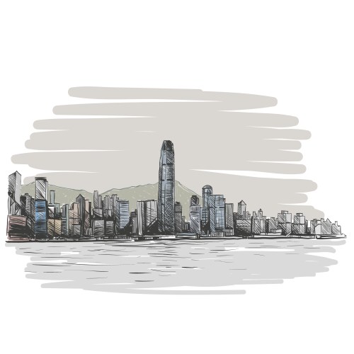 Hong kong skyline hand drawn sketch Royalty Free Vector