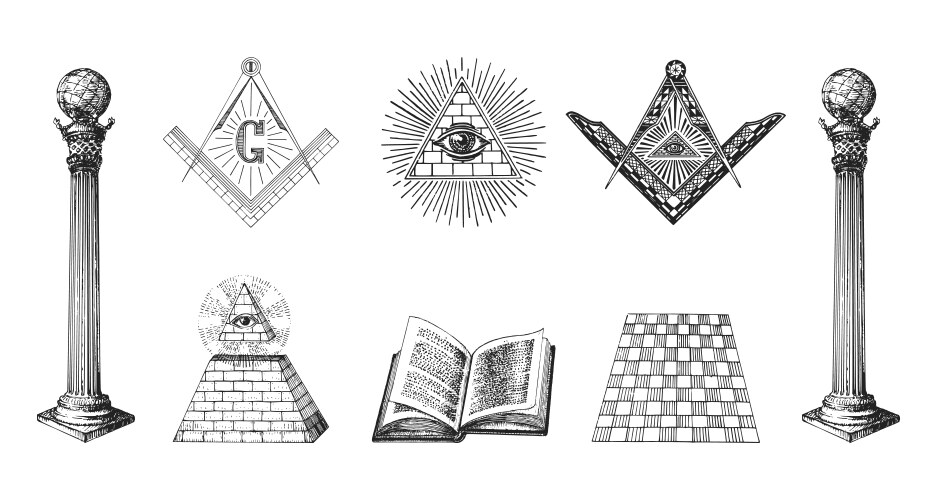 Masonic symbols set in occult symbolism Royalty Free Vector