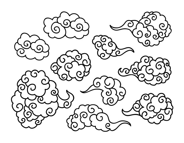 Chinese clouds and wind blows set isolated Vector Image