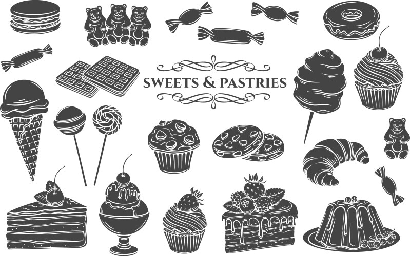 Confectionery and sweets icons Royalty Free Vector Image