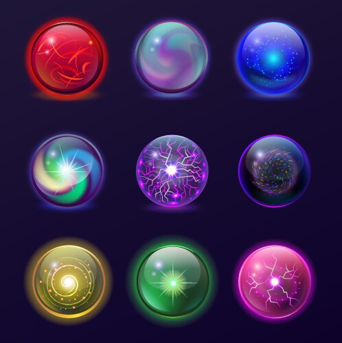 Cartoon energy spheres magic fantasy orb asset Vector Image