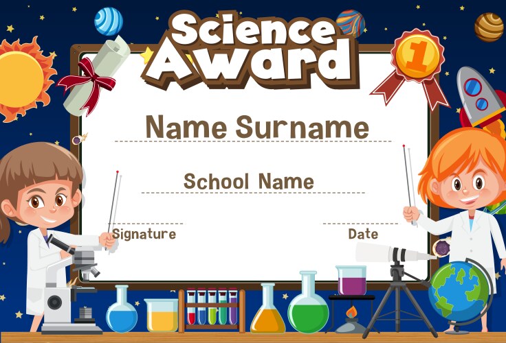 Science Award Certificate with Kids Lab Royalty Free Vector