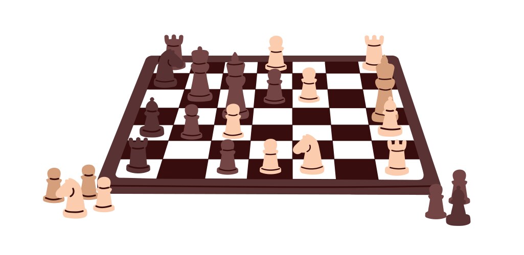 Chess pieces on chessboard board game side view Vector Image