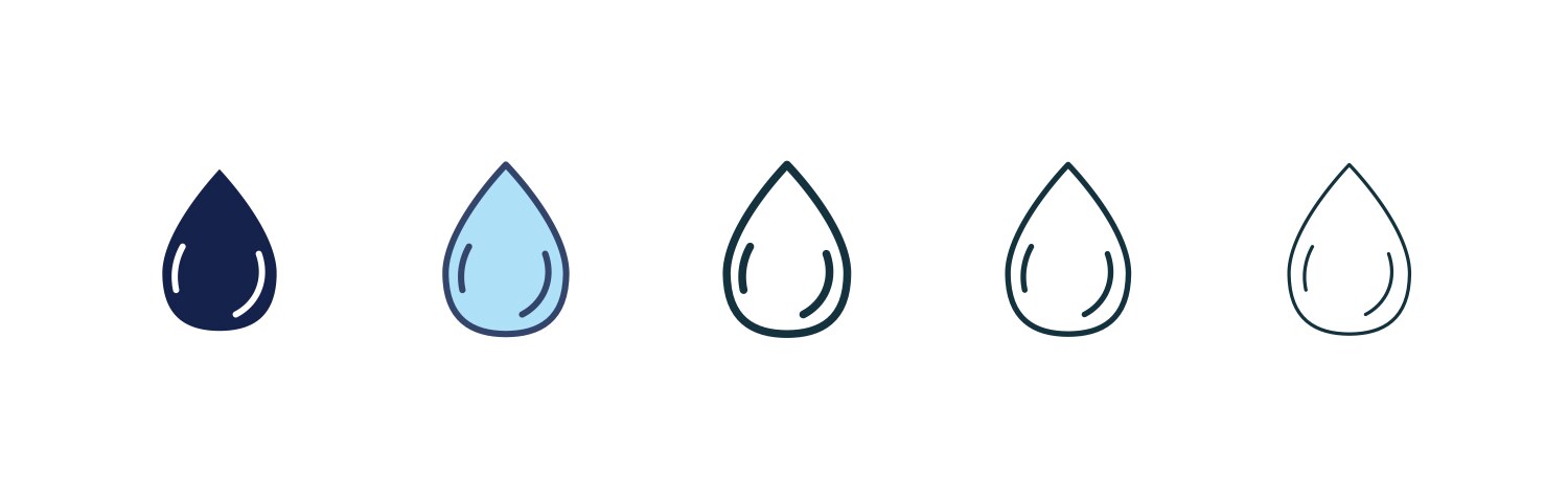 Tear drop icon set black filled and outlined style