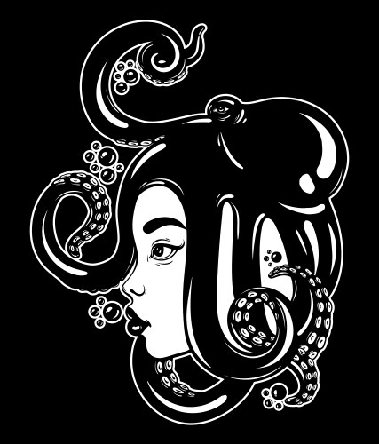 Hand drawn female profile with octopus on her Vector Image