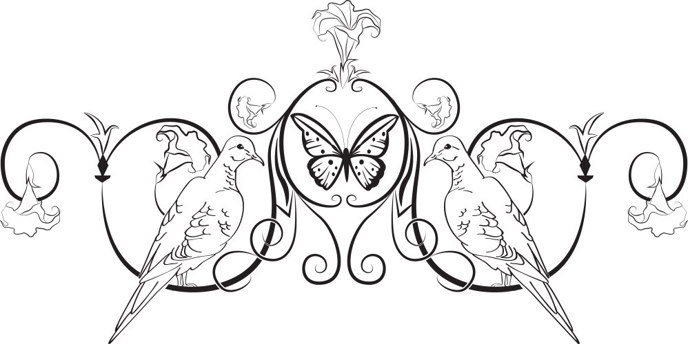Flourishes with birds love 2 Royalty Free Vector Image