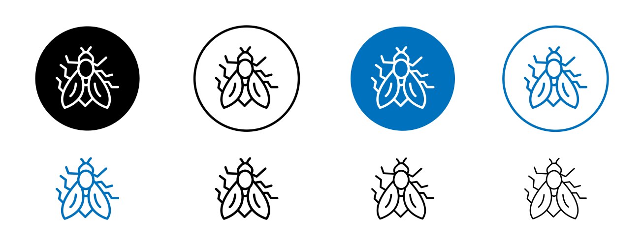 Fly insect icon set black filled and outlined Vector Image