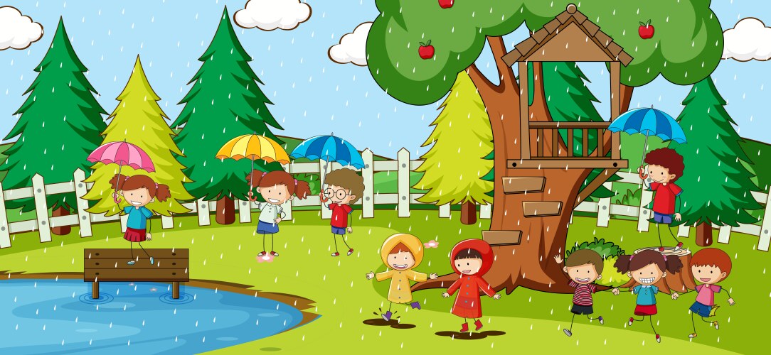 Happy kids jumping in summer park funny boys cute Vector Image