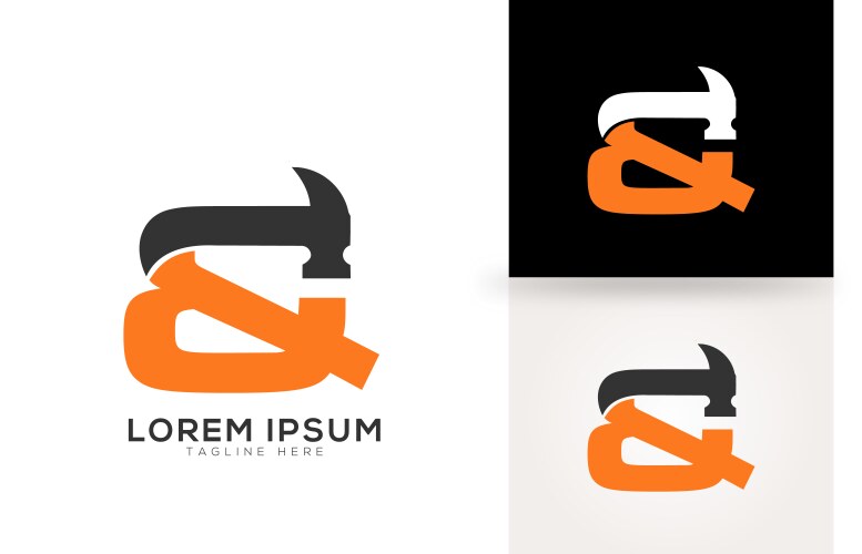 R letter hammer tool logo design construction Vector Image