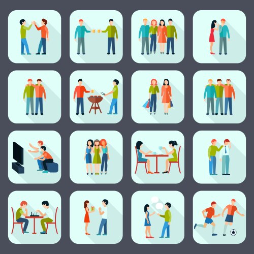 Friends buddies man hug line icons friendship Vector Image