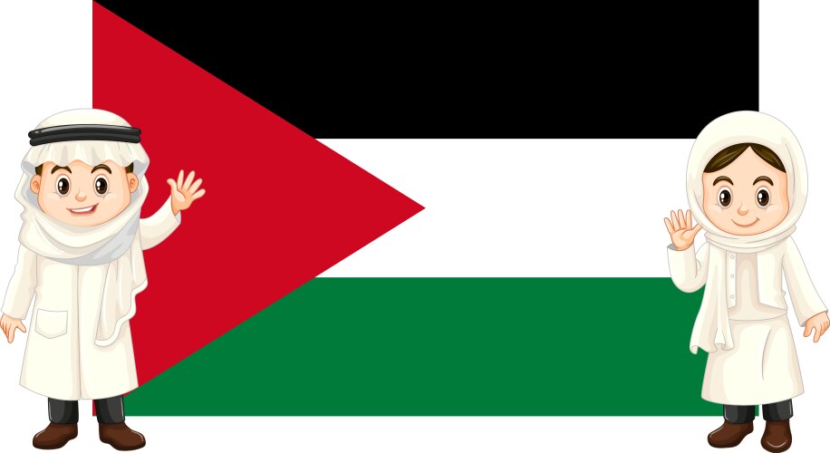 Palestine flag with cartoon characters standing Vector Image