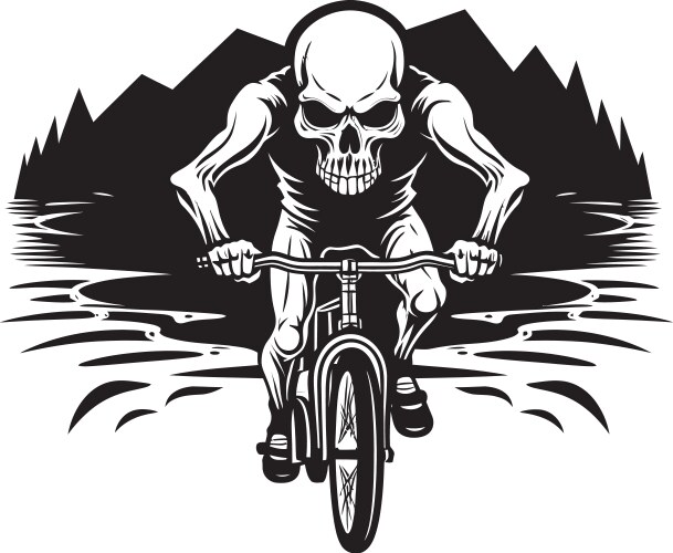 Bonerider iconic skull on bicycle icon graphics Vector Image